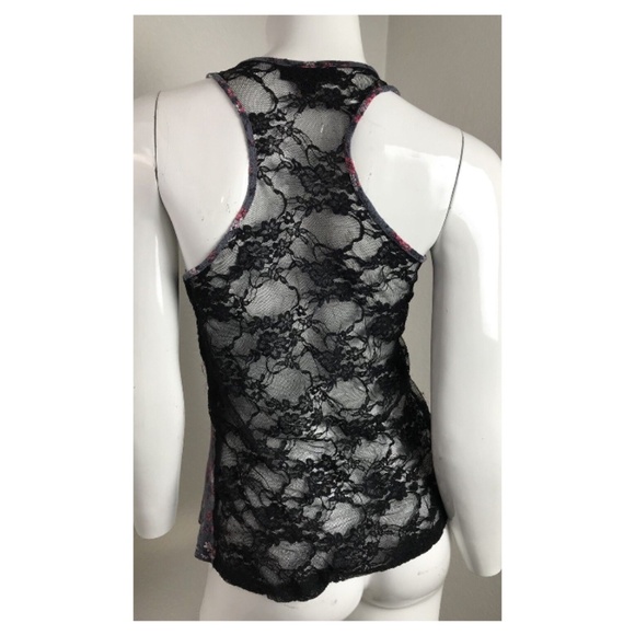 Iris Basic | Tops | Iris Basic Pink Floral Tank Laced Grey Blouse M | Poshmark